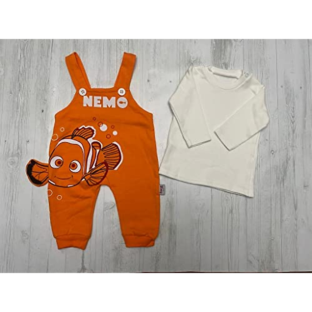 Finding Nemo Cotton Baby Overall/Romper With Long Sleeve Tshirt For Newborns & Infants & Toddlers – 2 PIECES - Unisex
