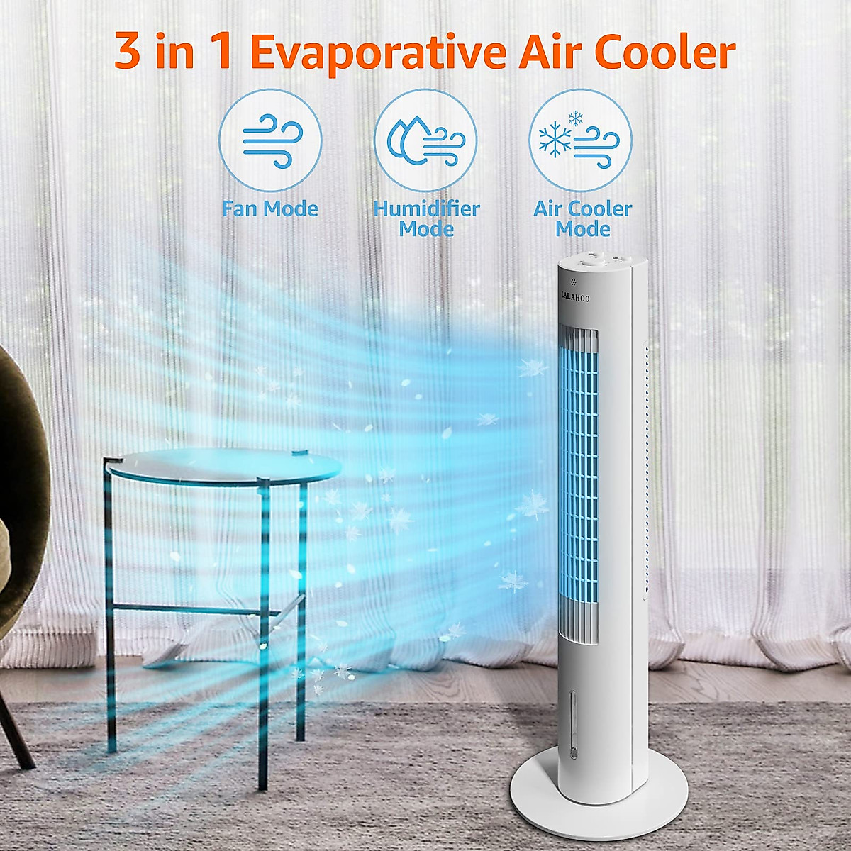 Evaporative Air Cooler Portable, 35” Cooling Fan with 60° Oscillating, Removable Water Tank, Ice Packs, 3 Speeds, Personal Swamp Cooler, no Remote Control.