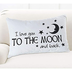 EKOBLA Throw Pillow Cover I Love You to The Moon and Back Letter Handwritten Doddle Design Stars Black White Decor Lumbar Pillow Case Cushion for Sofa Couch Bed Standard Queen Size 20x30 Inch
