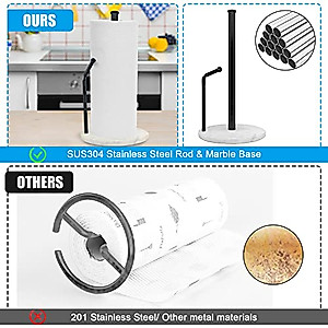 Marble Weighted Paper Towel Holder,Freestanding Black Paper Towel Roll Holder with Tension Arm-for Kitchen Bathroom Countertop,Standard or Jumbo-Sized Roll Holder
