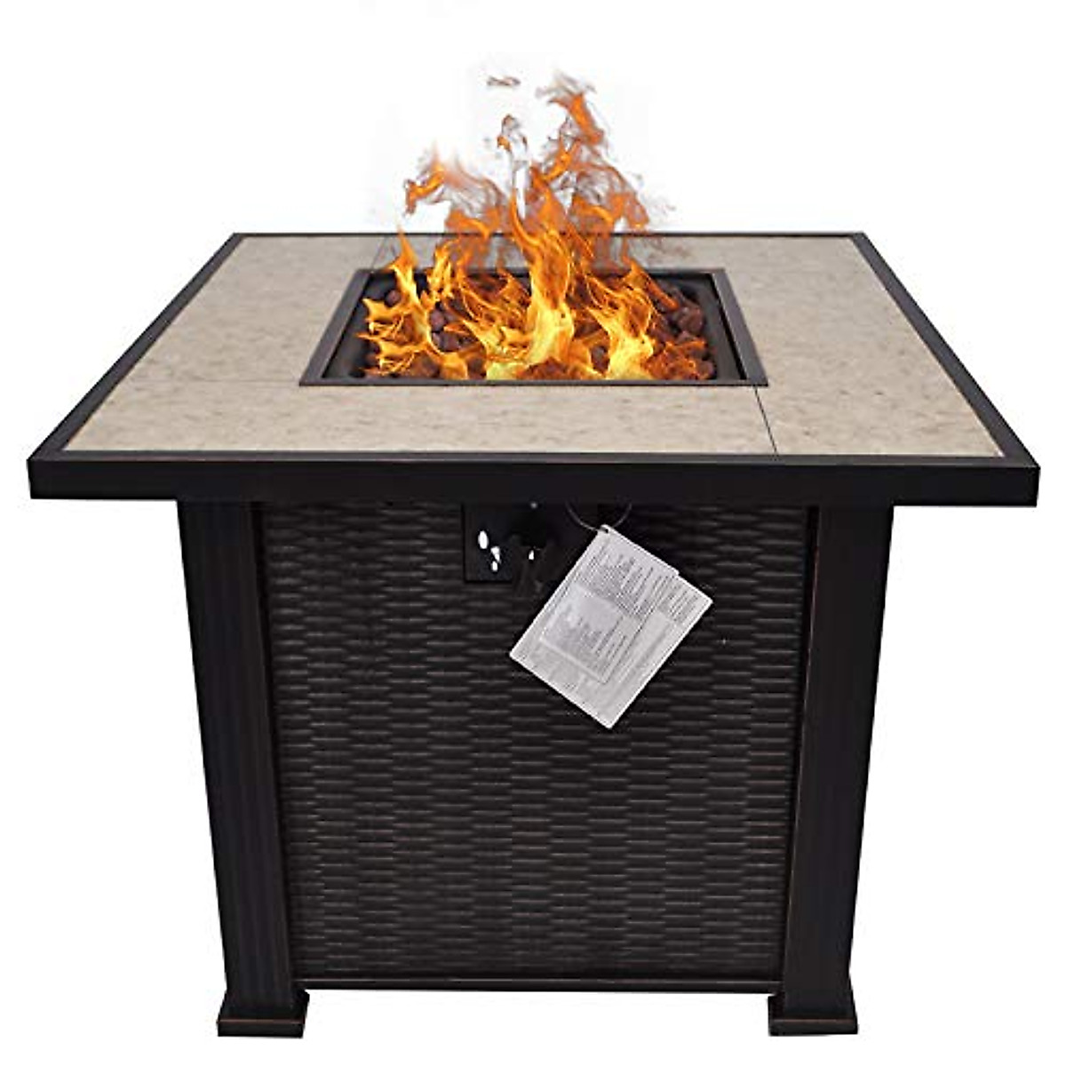 Summerville 30" Propane Gas Fire Pit Table with Cover 50,000 BTU Square Fire Bowl Steel,Intellective Control Outdoor Fire Table for Balcony/Garden/Patio/Courtyard