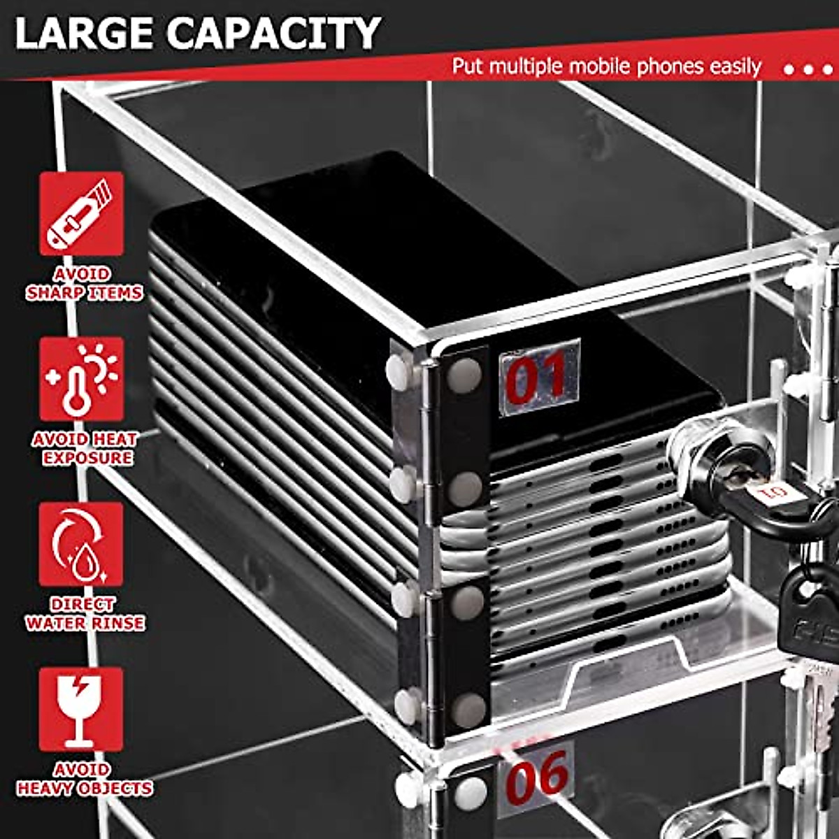 Consfly Cell Phone Locker Box Clear Cell Phone Lock Box 15 Slots Wall-Mounted Cell Phone Storage Cabinet with Keys for Office School Factory