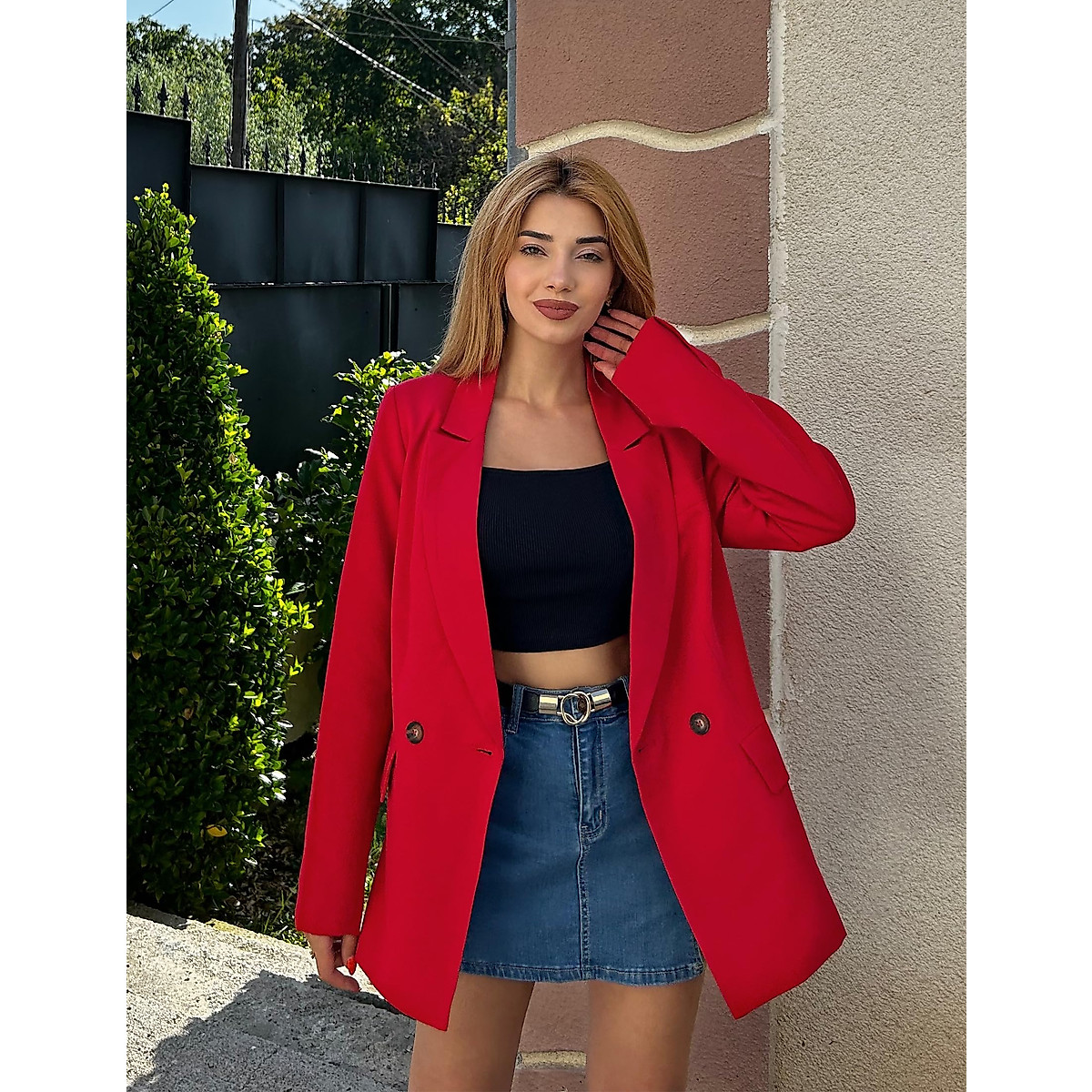luvamia Women Casual Long Sleeve Lapel Oversized Work Blazer Boyfriend Jacket True Red Blazer for Women Plus Size Blazer Womens Casual Blazer Size X-Large Fits Size 16 / Size 18
