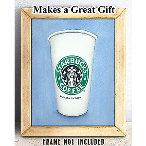 Starbucks Watercolor - Great Coffee Bar Accessories, Dining Room and Kitchen Decor, Coffee Station Display, Starbucks Decoration Gift, Gift for Coffee Lovers, 11x14 Unframed Art Print Poster