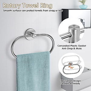 Bathroom Hardware Set, Brushed Nickel Bathroom Accessories, 6PCS Adjustable Towel Holder Set, Expandable Tower Bar, Adhesive Toilet Paper Holder, Stainless Steel Towel Rack, Towel Ring, Hooks,No Drill