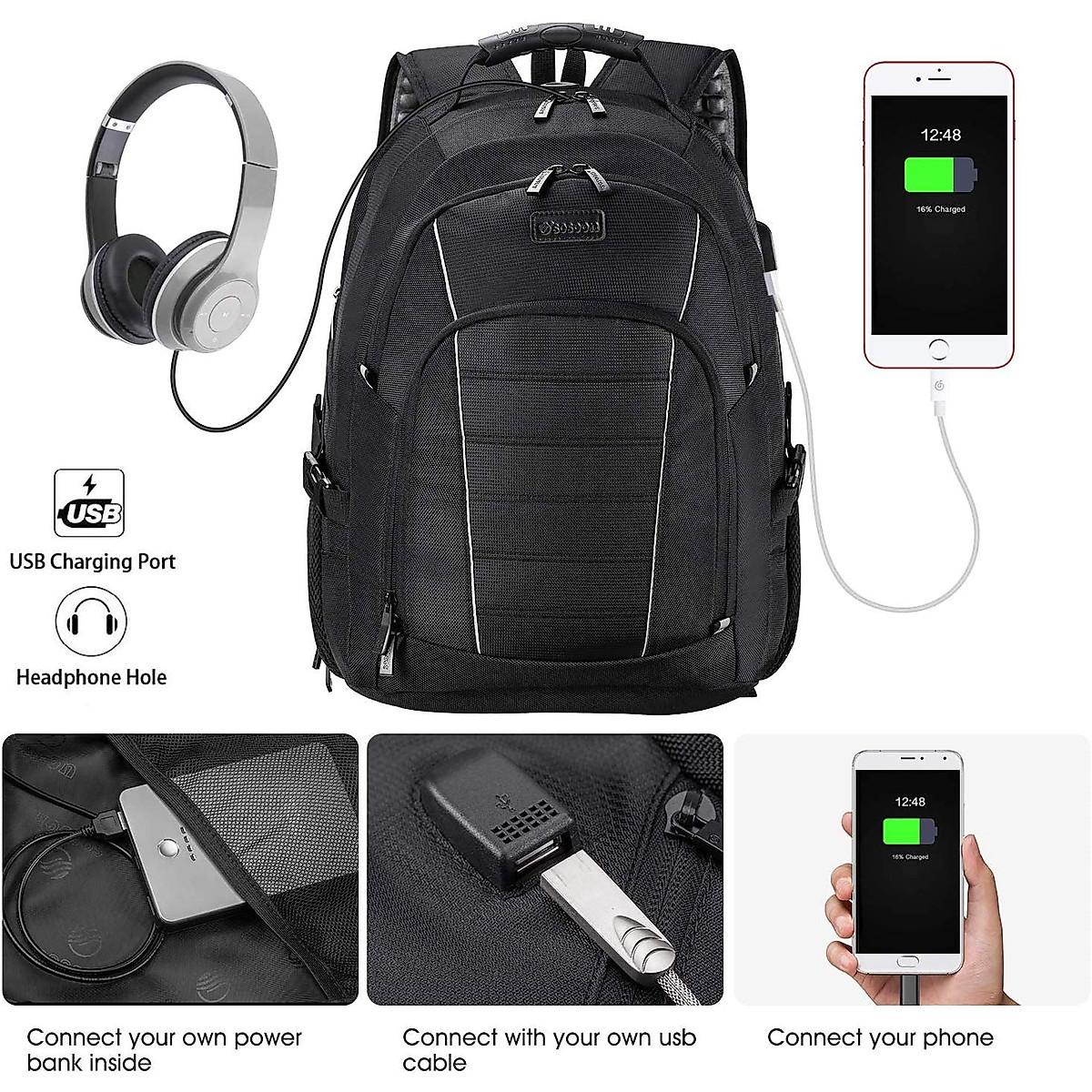 Laptop Backpack, Extra Large 17 Inch Business Travel Backpack with USB Charging Port Earphone Hole, Durable Water Resistant Work Computer Backpack College/High School Bags for Men/Women/Boys