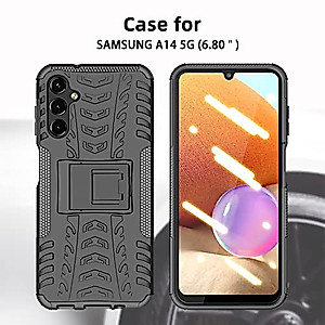 Folice for Galaxy A14 5G Case, [Heavy Duty][Shockproof] Soft Rubber Hard PC Tough Dual Layer Protective Case with Kickstand for Samsung Galaxy A14 5G (Black)