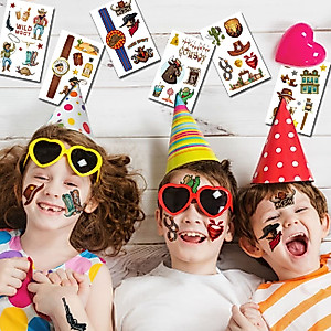 CHARLENT Cowboy Temporary Tattoos for Kids - 100 PCS Western Cowboy Temporary Tattoos for Boys Birthday Party Favors Goodie Bag Fillers