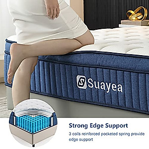 SUAYEA King Mattress, King Size Mattress in a Box, 12 Inch Hybrid Mattress King Size, Ultimate Motion Isolation with Gel Memory Foam and Pocket Spring, Medium Firm Mattress, Edge Support, CertiPUR-US