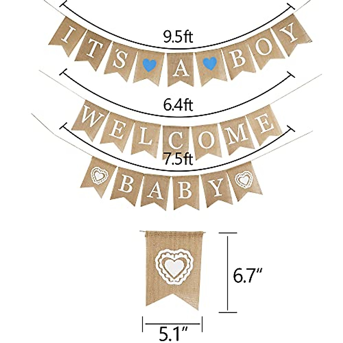 MEEDEE Welcome Baby Banner It's A Boy Banner Burlap Baby Shower Banner For Baby Shower Decorations Rustic Baby Shower Banner Hanging Bunting For Safari Baby Shower Decorations, 3 Pieces