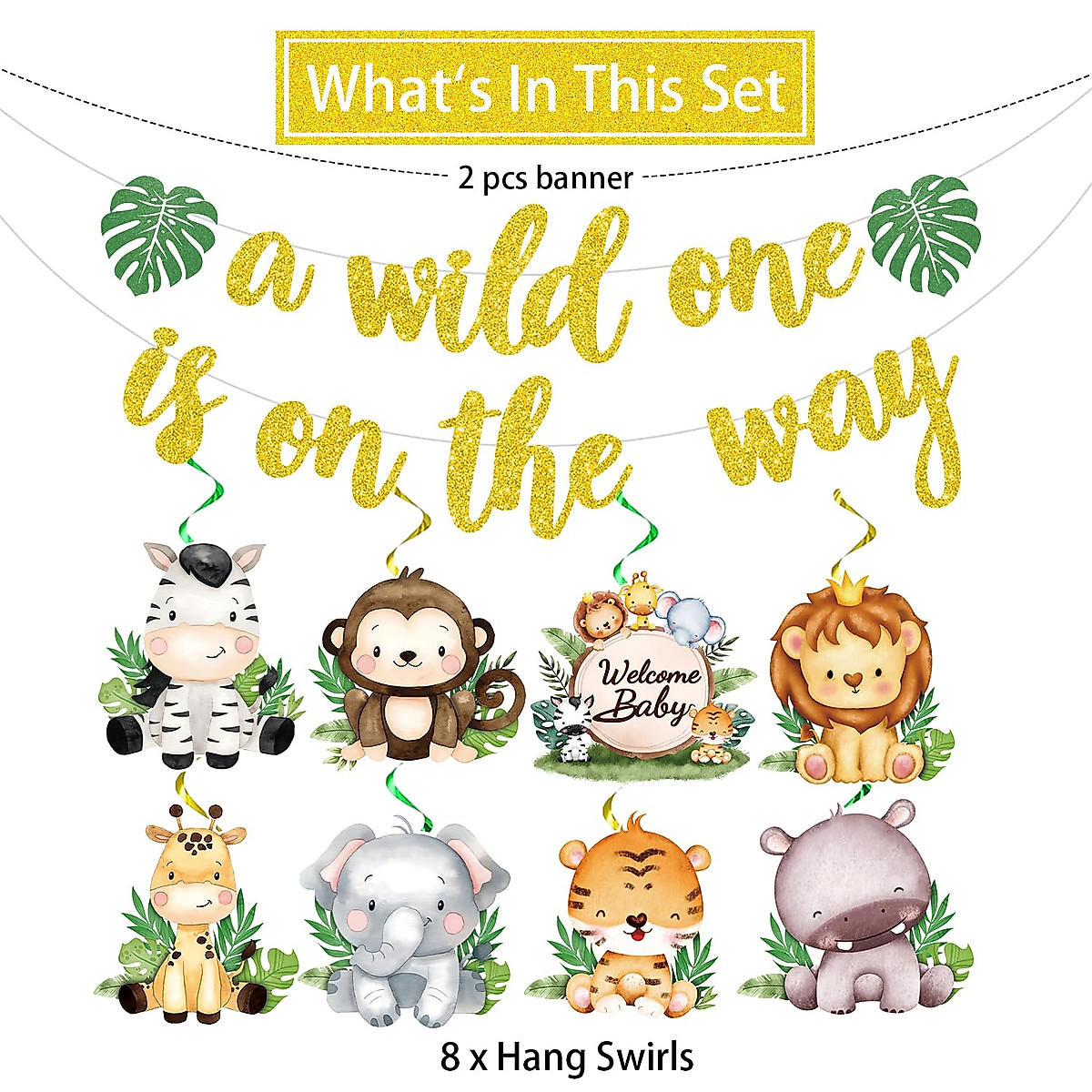 Jungle Baby Shower Decorations, A Wild One Is On The Way Banner, Safari Baby Shower Decorations, Safari Baby Shower Decorations for Boy And Girl, Jungle Theme Baby Shower Decor