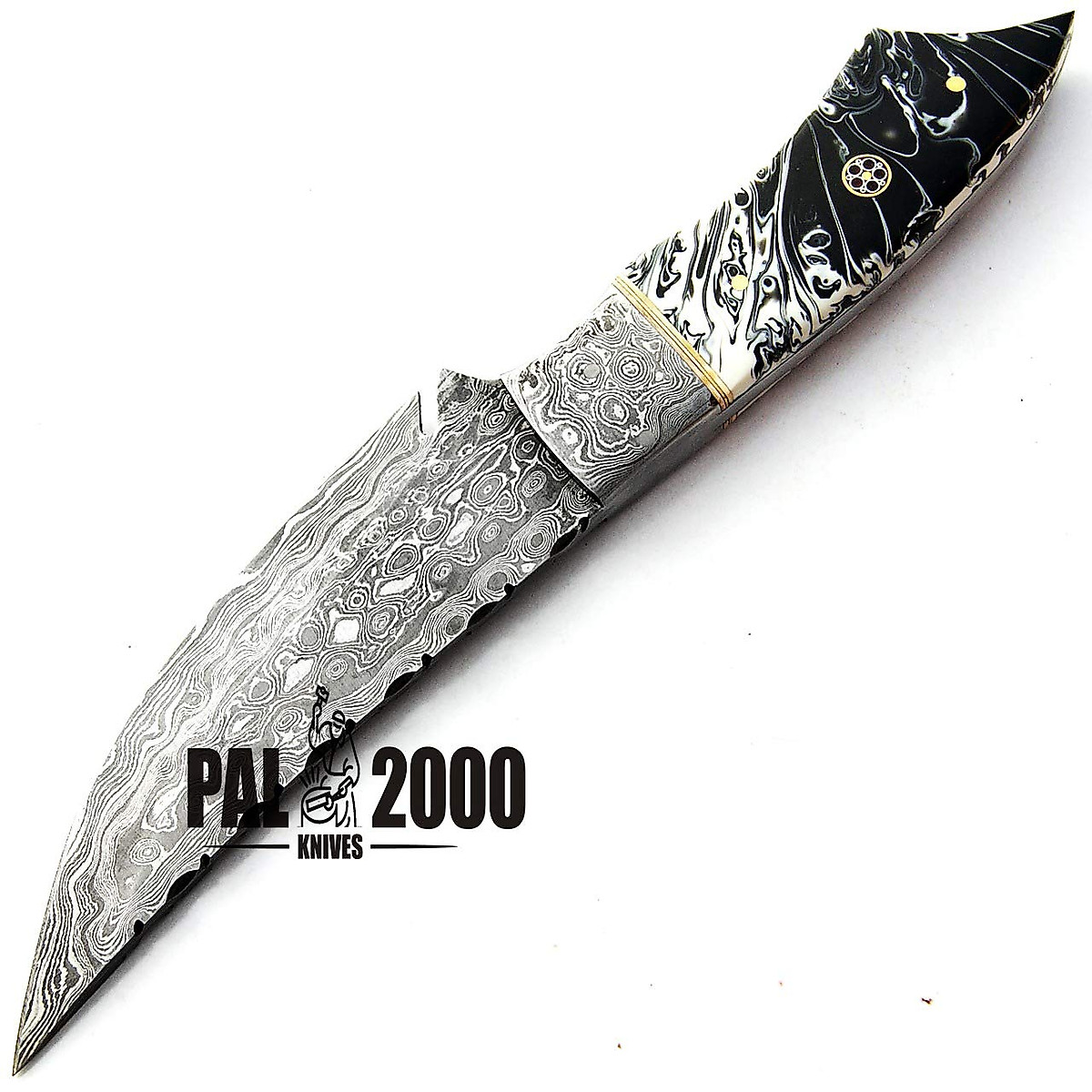 PAL 2000 HUNTING KNIVES KNI-9399 Handmade Damascus Steel Bowie Knife With Leather Sheath