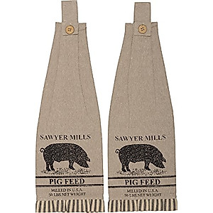 VHC Brands Sawyer Mill Charcoal Kitchen Hand Towel Set Pig Print Cotton Muslin Tea Towels