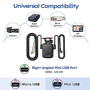 Dash Cam Hardwire Kit USB C Microwave Radar Sensing Dashcam Hardwiring Kit 12V-24V to 5V/3A Dash Camera Adapter Hardwire Charger Cable 11.5ft (Type C USB)