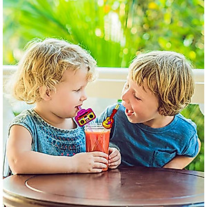 24 Pieces Music Straws for Drink Cocktail Straws Tik Tok Rock Star Rock Music Birthday Party Supplies Party Favor with 2 Pieces Cleaning Brush 6 Colors Straws