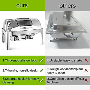 Vudex Rectangular Roll Top Chafing Dish Buffet Set, Catering Food Warmer for Parties, Half Full Size & 3 Party-Size Chafing Server Dish, 14QT Water Pan for Birthday Party Thanks Giving New Year Party