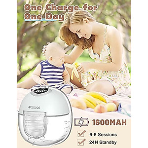 Wearable Breast Pump Hands Free Electric Breast Pump with 4 Modes & 9 Levels, 1600 mAh Super Quiet Portable Painless Breastpump Breastfeeding Essentials for Outdoor, 17/19/21/24mm Flanges (2)