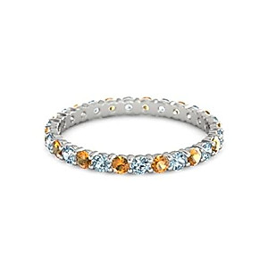Aquamarine With Citrine Round 2.50 MM Eternity 925 Sterling Silver Women Stackable Wedding Ring (Sterling Silver, 7)
