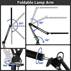 LED Desk Lamp with Clamp Swing Arm Desk lamp 360° Adjustable Eye-Caring Desk Light 3 Color Modes 10 Brightness Levels Memory Function Architect Table Desk Lamps for Home Office,Reading,12W Black