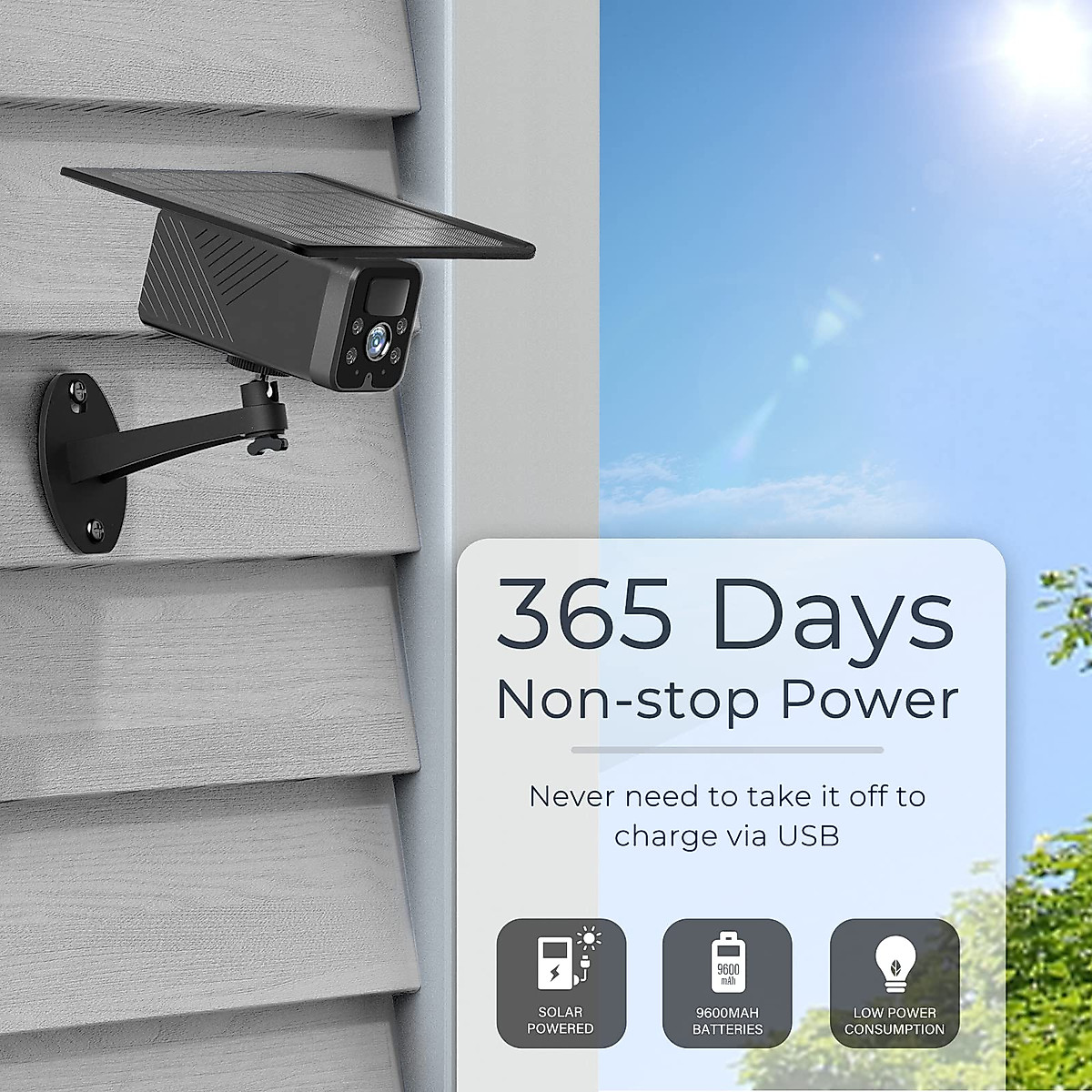 Wireless Solar Security Camera, 2K Outdoor WiFi Surveillance Camera with Spotlight, IP67, Motion Detection Alarm, Color Night Vision, 2-Way Audio, Cloud/SD Card Storage
