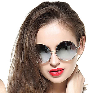 GEELOOK Round Sunglasses for Women Men Classic Oversized Circle Mirrored Hippie Hipster Polarized Sunglasses Metal Frame Mercury Lens