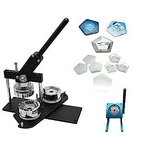 ChiButtons (KIT) Pentagonal 58x60mm Pro Badge Machine Button Maker-B400 + Mould + 100 Parts + Blue Stand Cutter Metric System (Black)