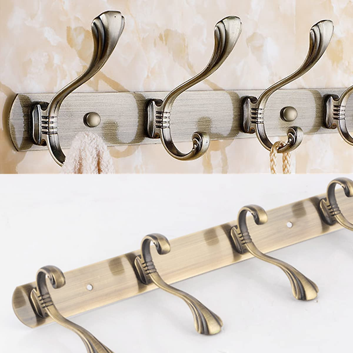 Flybath Coat Rack Wall Mount with 4 Hooks for Hanging Coat Hat Robe Towel Stainless Steel Antique Row Hook Rail, Brushed Bronze