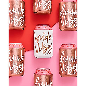 xo, Fetti Bachelorette Party Bride Vibes Can Cooler - White + Rose Gold, 10 Count | Neoprene Holder, Drink Sleeve,Bridal Shower, Engagement Party Decoration and Bride To Be Gift