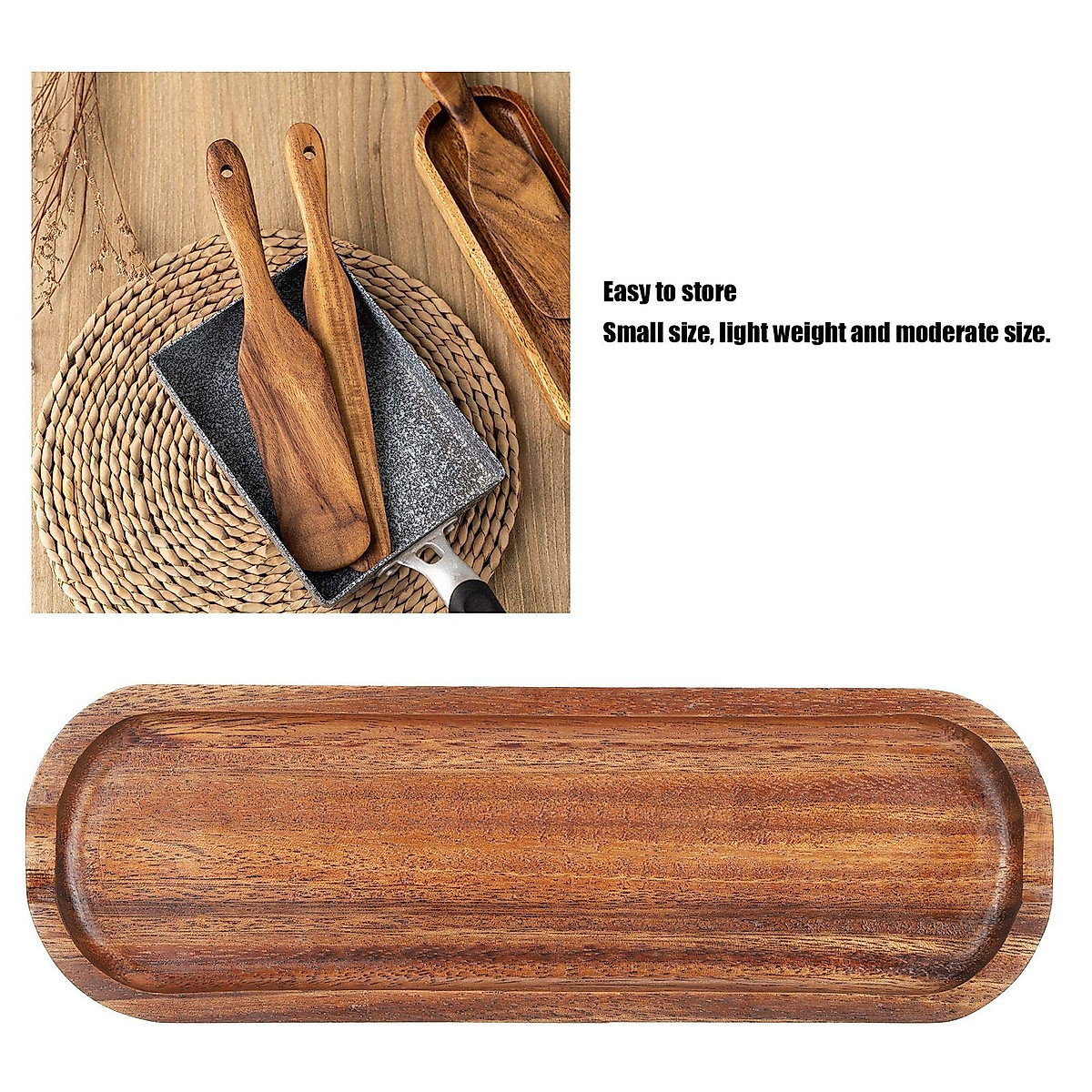 Spoon Rest for Kitchen Counter, Wood Spatula Shovel Storage Tray Cooking Utensils Holder Base for Ladle Spatula Spoons Tongs, 10.2x3.3x0.8in