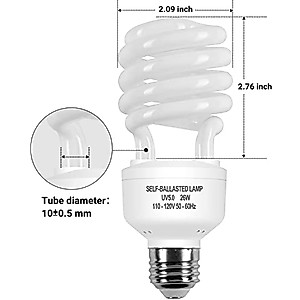 Simple Deluxe 2-Pack Reptile Compact Fluorescent Lamp Light Bulb for Rainforest Tropical Terrarium, Lizard, Turtle, UVB 5.0, 26W, White