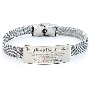 To My Badass Daughter in law Gifts for Dad Christmas Personalized jewelry Daughter in law Engraved Bracelet Christmas Birthday Gifts for Daughter in law Graduation Gifts Remember whose Daughter in