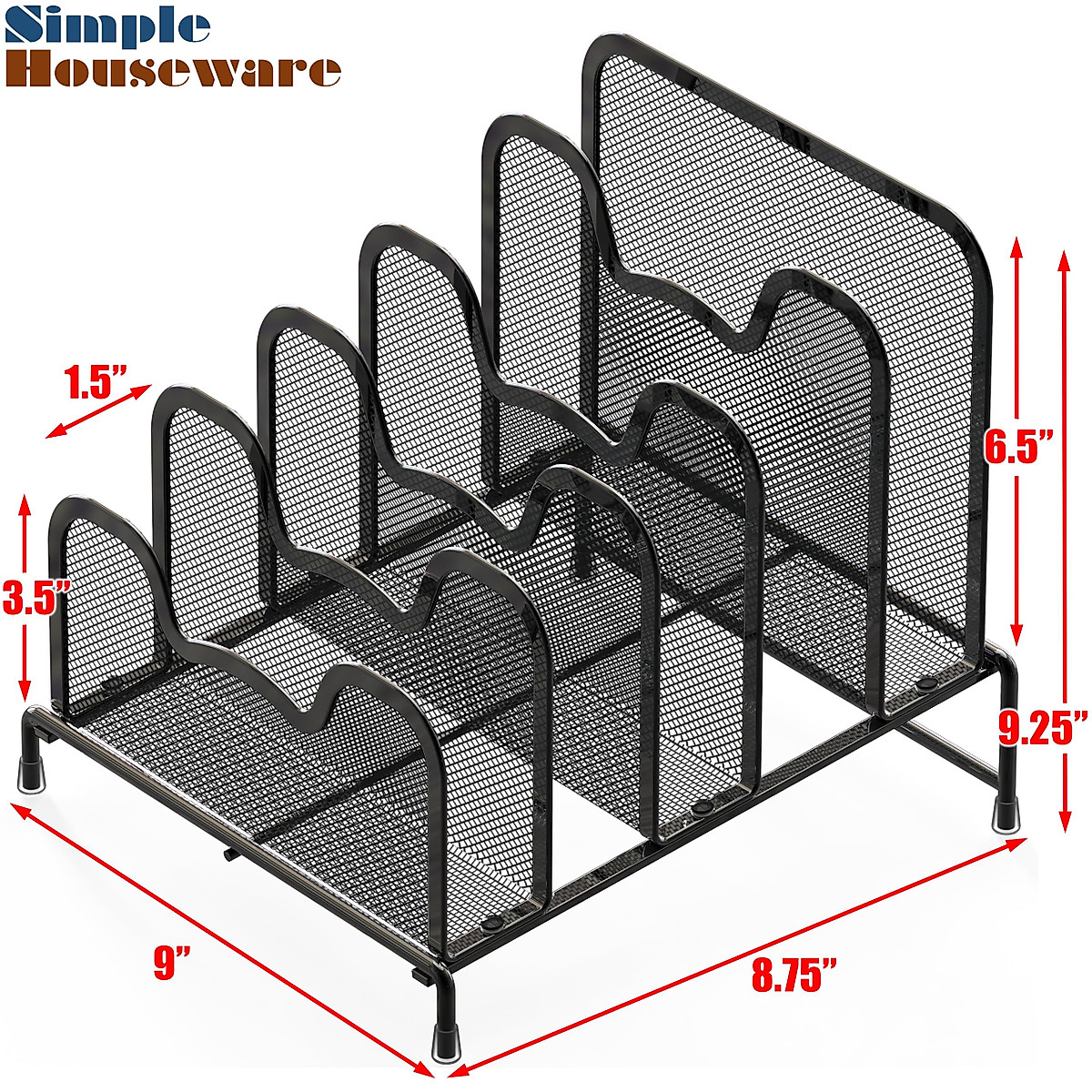 SimpleHouseware Desk 5 Sections Step File Sorter Organizer, Black