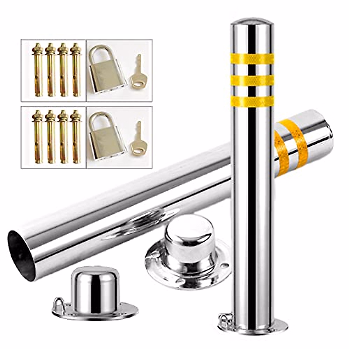 2pcs Stainless Steel Garage Space Barrier,Private Car Parking Space Lock,Easy Installation Lockable Parking Barrier(800×76mm/31.5×3in)