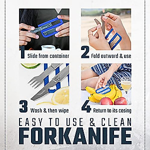 Forkanife Sport, Ultra-thin Camping Utensils with Case, Stainless Steel Camping Knife and Fork Set, Reusable Travel Utensils for Camping and Outdoor Adventures, 3.27 x 2.09-inch Case - Cold4ged