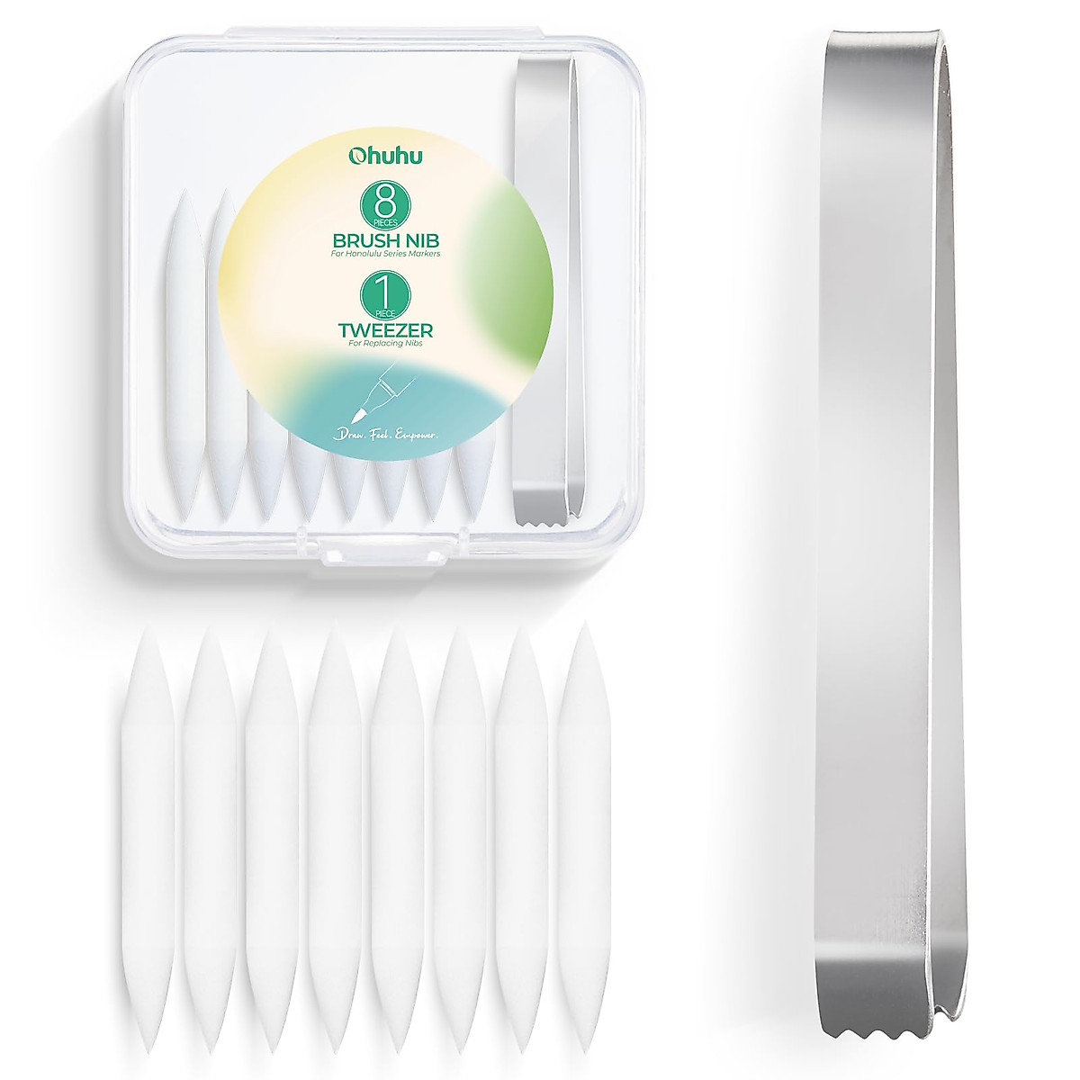 Ohuhu Markers Replacement Super Brush Nibs of Honolulu & Honolulu B Series - Pack of 8 - A Tweezer included - Comes in A Storage Box