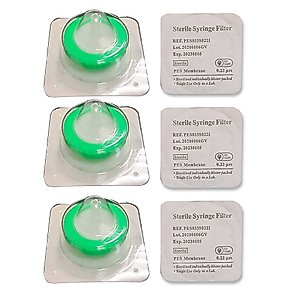 10 Pack Sterile Syringe Filter PES Hydrophilic Filtration 0.22um Pore Size, 33mm Diameter Membrane Sterile PES Membrane Individually Packed by Finetech Made in Taiwan