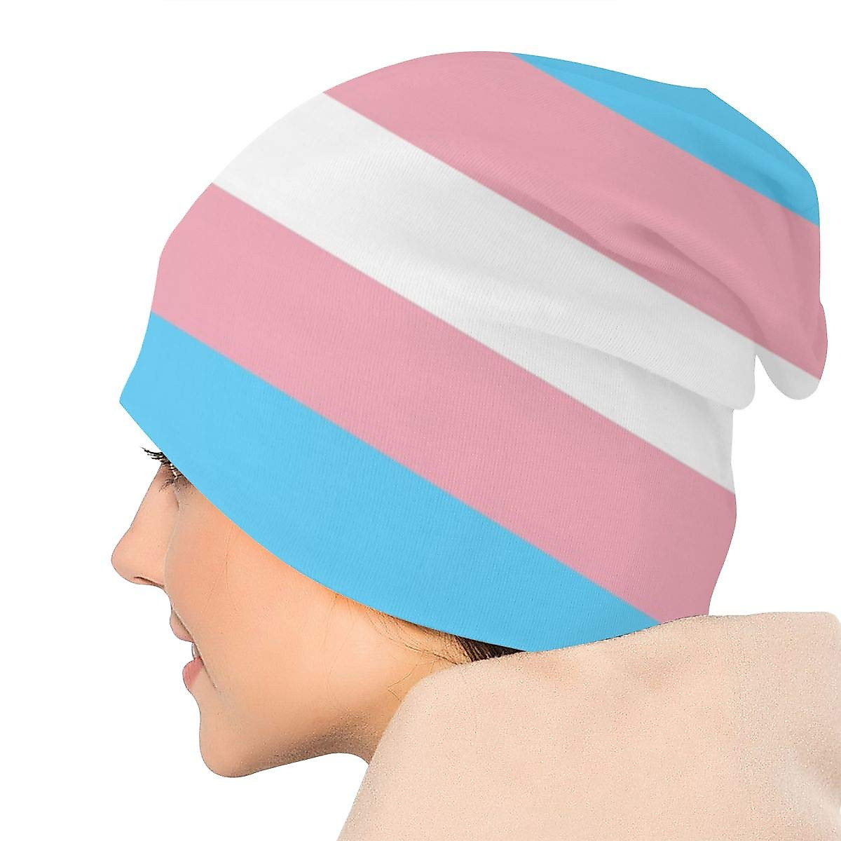 YISHOW Transgender Pride Flag Beanie Baggy Hat Slouchy Skull Beanie for Men Women
