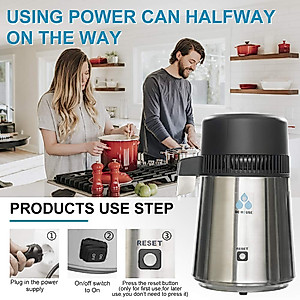 DC HOUSE 1Water Distiller, 304 Stainless Steel Home Countertop Distiller Water Machine, Distilled Water Maker, Distill Distilling Water Purifier Distillers to Make Clean Water