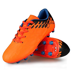 Hawkwell Boys Girls Outdoor Firm Ground Soccer Shoes, Orange PU, 1 M US
