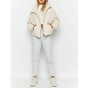 MEROKEETY Women's Winter Long Sleeve Zip Puffer Jacket Baggy Short Down Coats