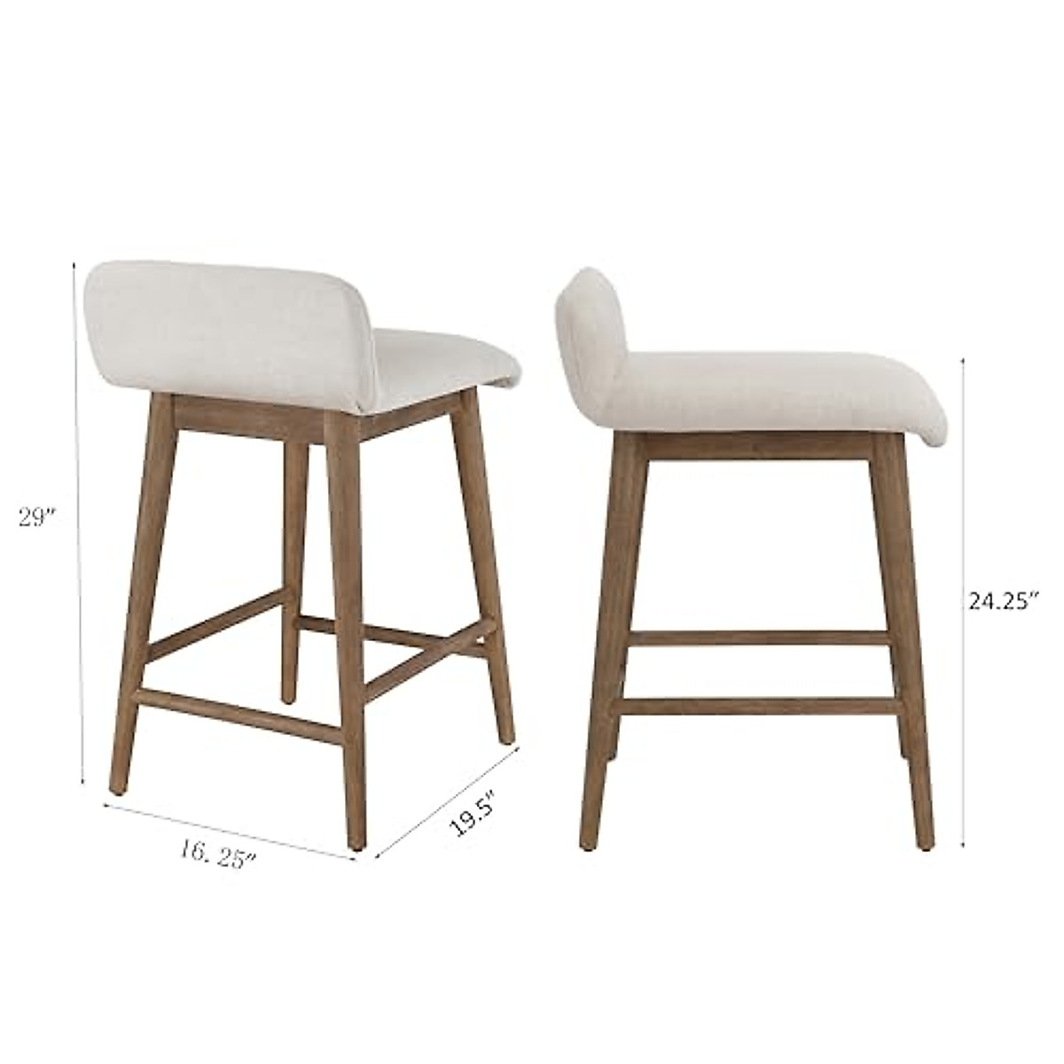 Ball & Cast Upholstered Counter Height Bar Stools 24 inch Kitchen Wooden Stool Chairs Set of 2, Linen
