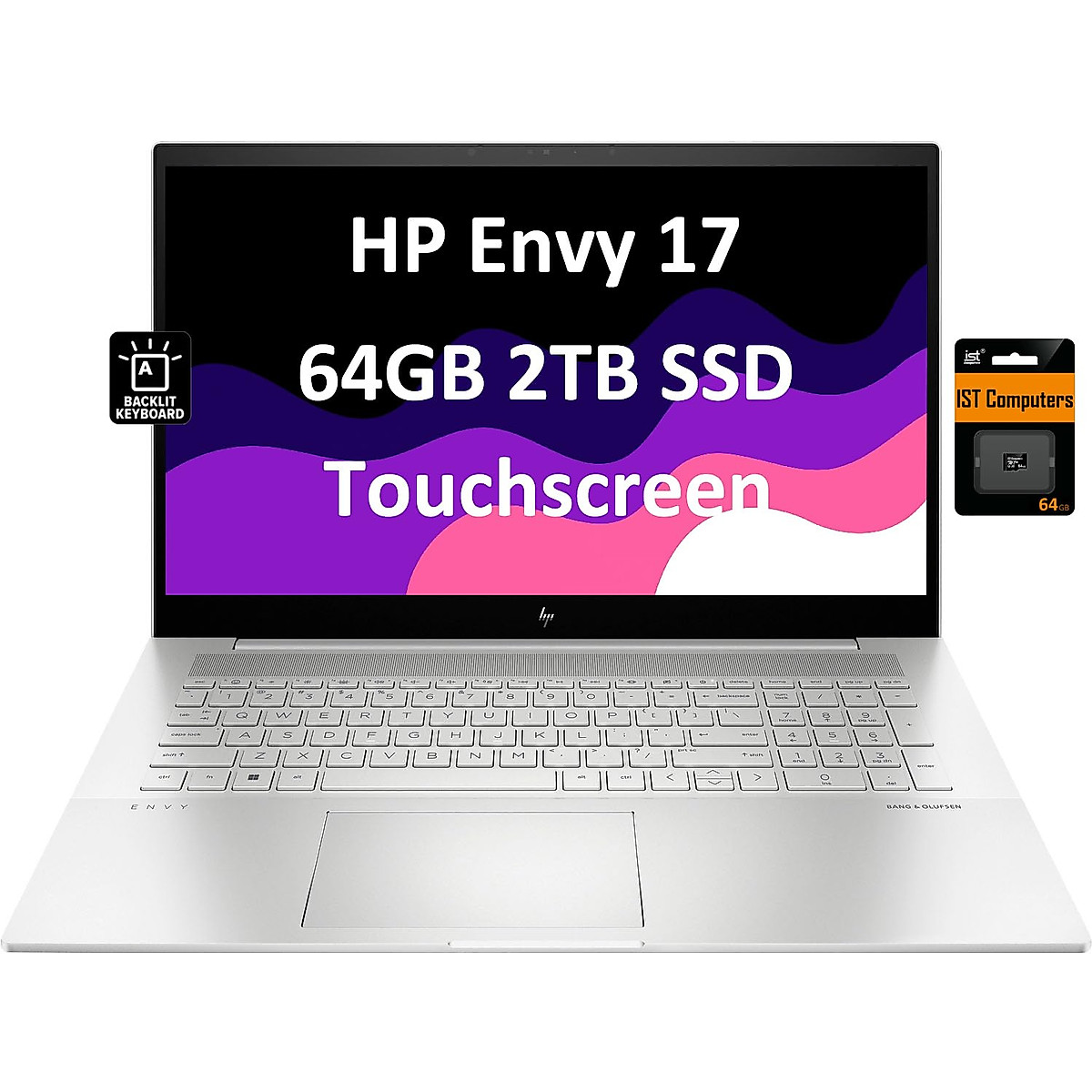 HP Envy 17T 17.3" FHD Touchscreen Business Laptop (Intel 12-core i7-1260P, 64GB RAM, 2TB PCIe SSD) Thunderbolt 4, Backlit Keyboard, Webcam, Wi-Fi 6E, Bluetooth, IST SD Card, Win 11 Pro, 2024, Silver