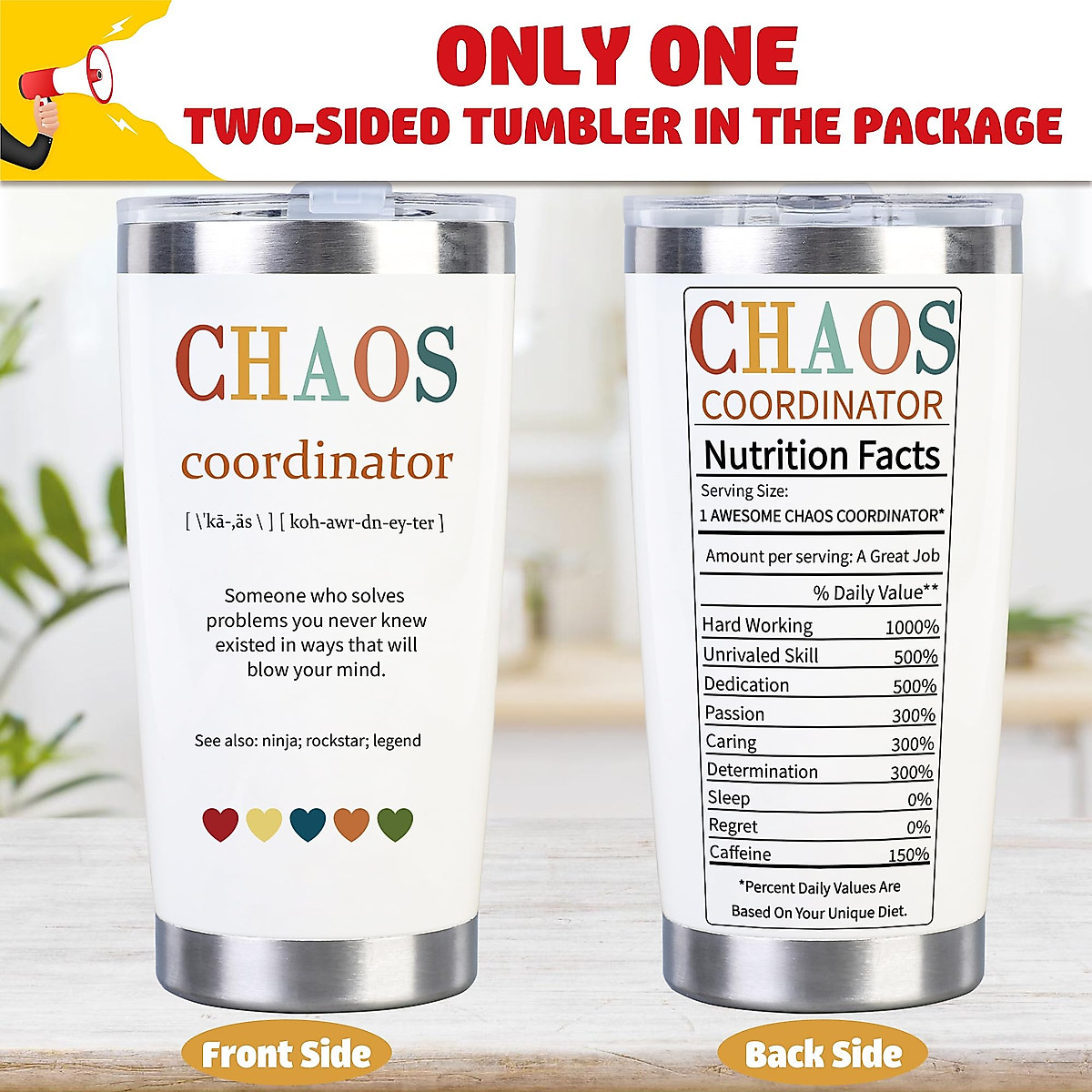 Chaos Coordinator Gifts for Women Thank You Gifts for Women Appreciation Gifts 20 Oz Stainless Steel Tumbler with Lid Straw Brush Unique Gift Idea for Women Lady Teacher Coworker Boss Office Gifts