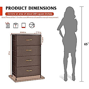 WAYTRIM Dresser Storage Tower, 4 Fabric Organizer Drawers, Wide Chest of Drawers for Closet Boys & Girls Bedroom, Bedside Furniture, Steel Frame, Wood Top, Fabric Bins, Easy installation (Coffee)