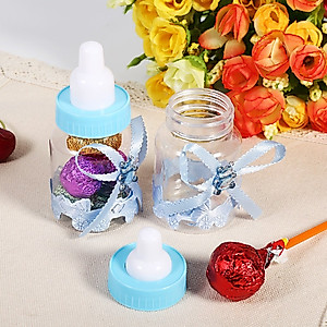 50pcs Cute Feeding Bottle Shape Candy Boxes,3.5 Inch Mini Fillable Bottle,Shower Box Candy Box for Birthday Christening Gift Party Decorations Blue