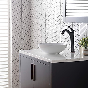 KRAUS Viva™ Round White Porcelain Ceramic Vessel Bathroom Sink with Pop-Up Drain, 13 in. D x 4 3/8 in. H, KCV-204GWH