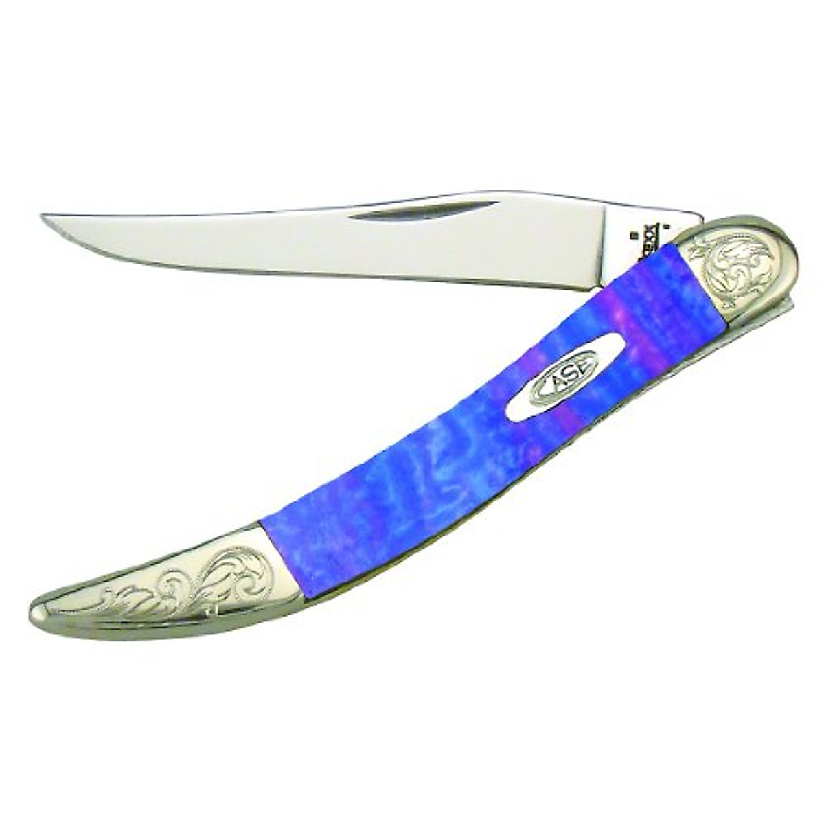 Case Cutlery 910096LP/E Engraved Lollypop Small Texas Toothpick Corelon Pocket Knife with Stainless Steel Blades, Pink/Blue/Violet
