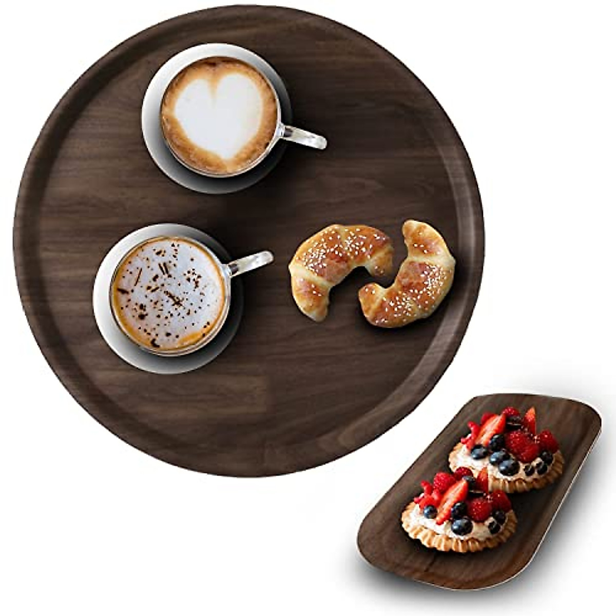 BEECORA Serving Tray Charcuterie Board -Round 15.5" Large Thin Food Platter w/Bonus Snack Tray for Party Host Entertaining Light Server Butter Board Kitchen Ottoman Tray Decor