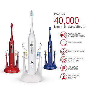 Pursonic S430 SmartSeries Electronic Power Rechargeable Sonic Toothbrush with 40,000 Strokes Per Minute, 12 Brush Heads Included (White)