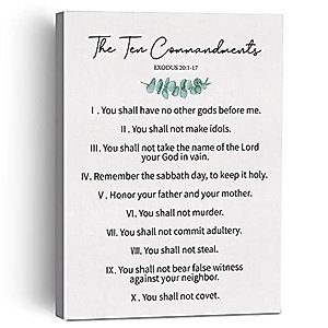 the Ten Commandments Bible Verse Canvas Painting Framed Wall Art Decor for Living Room Bedroom, Exodus 20:1-17 Christian Scripture Canvas Poster Print Decorative Gift